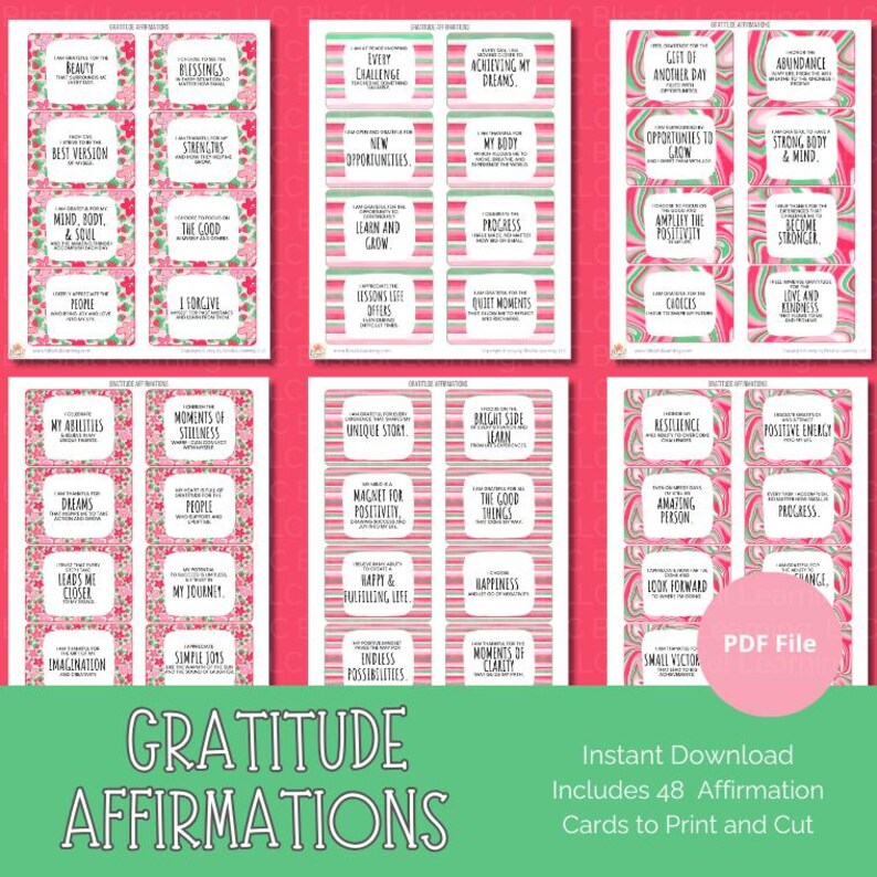Gratitude Affirmation Cards: Daily Mindfulness Gift Set Printable (PDF ...