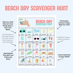 Beach Day Scavenger Hunt Game for Kids Printable Family - Etsy