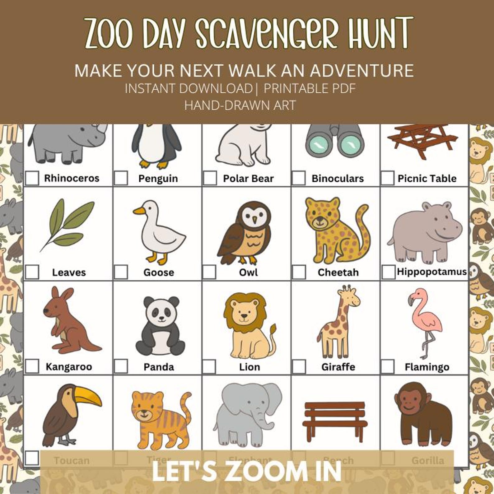 Zoo Day Scavenger Hunt for Kids Printable, Family Fun Game for a Day at ...