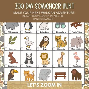 Zoo Day Scavenger Hunt for Kids Printable, Family Fun Game for a Day at ...