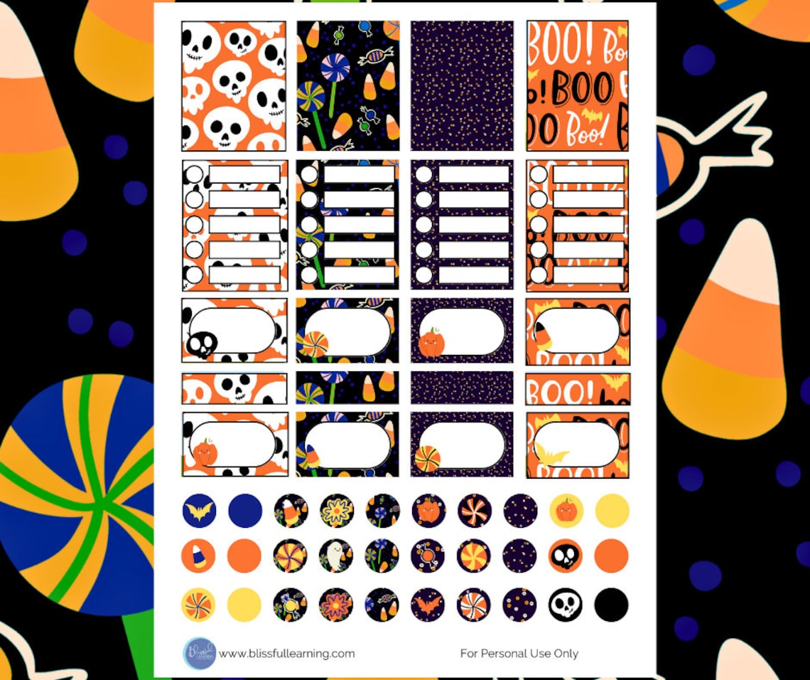 October Decorative Planner Sticker Kit, Printable Halloween Stickers ...