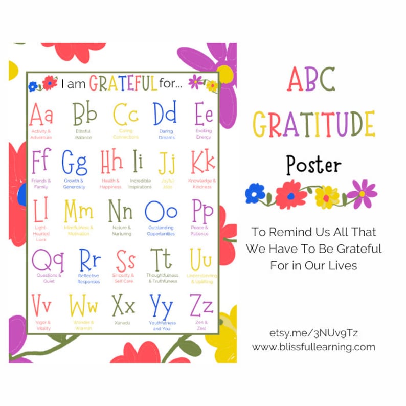 ABC Gratitude Wall Art, Printable Gratitude Poster, Gratitude Alphabet ...
