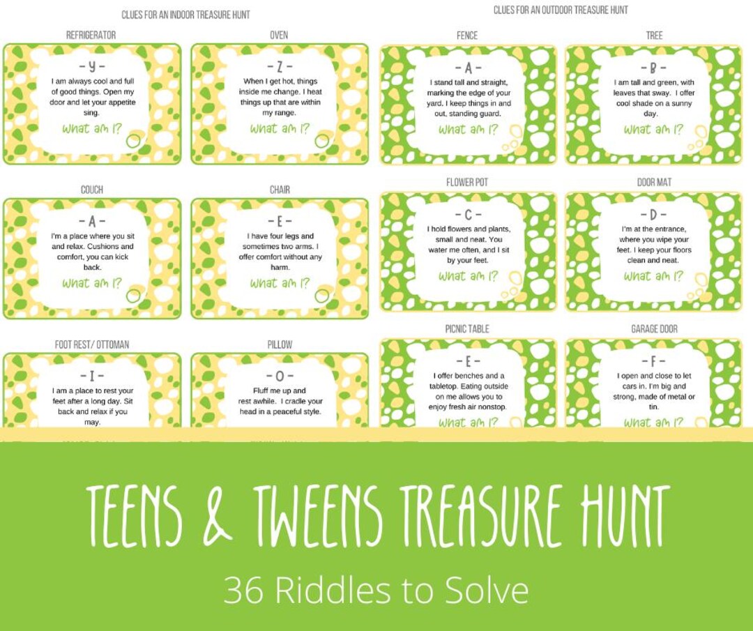 Teen & Tween Treasure Hunt: Rhyming Riddles, Secret Message (printable ...