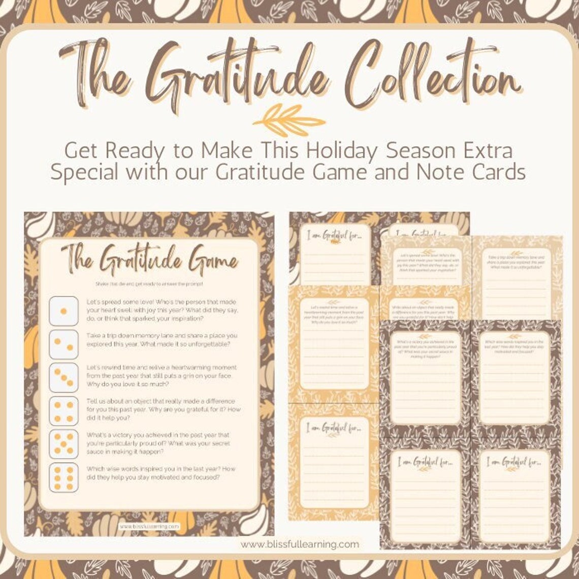 Thanksgiving Gratitude Collection With Dice Game and Gratitude Card ...
