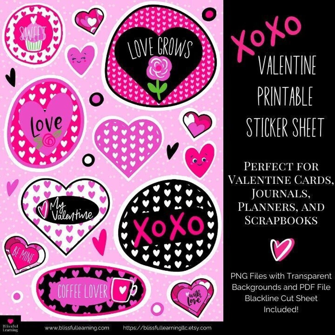 XOXO Valentine Sticker Sheet: Printable Love Stickers (PDF & PNG) - Etsy