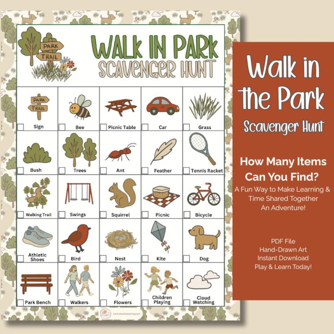 Park Scavenger Hunt for Kids: Outdoor Family Game (hand-drawn Printable ...