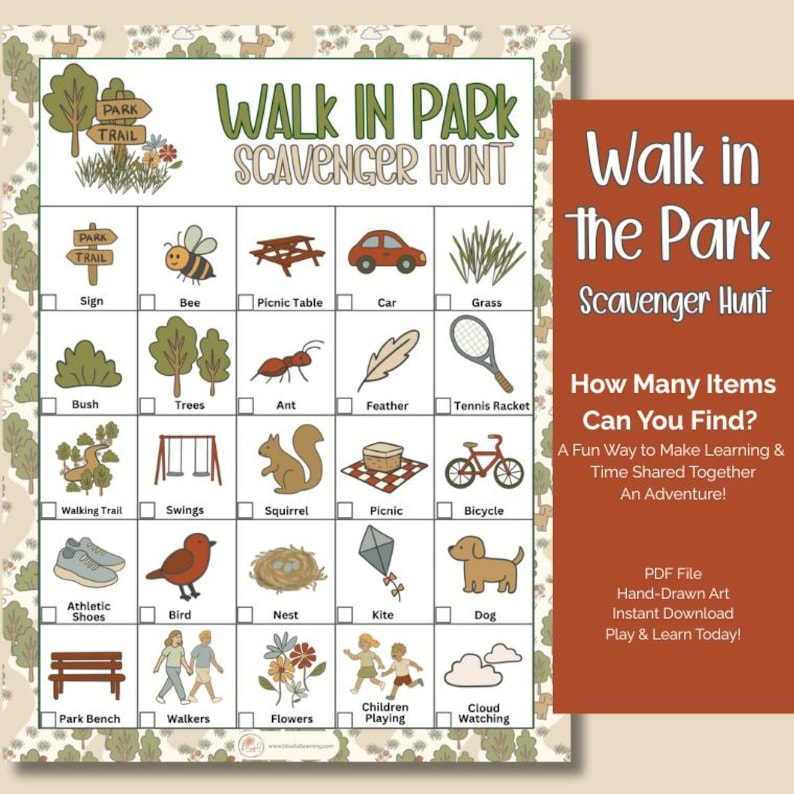 Park Scavenger Hunt for Kids: Outdoor Family Game (hand-drawn Printable ...