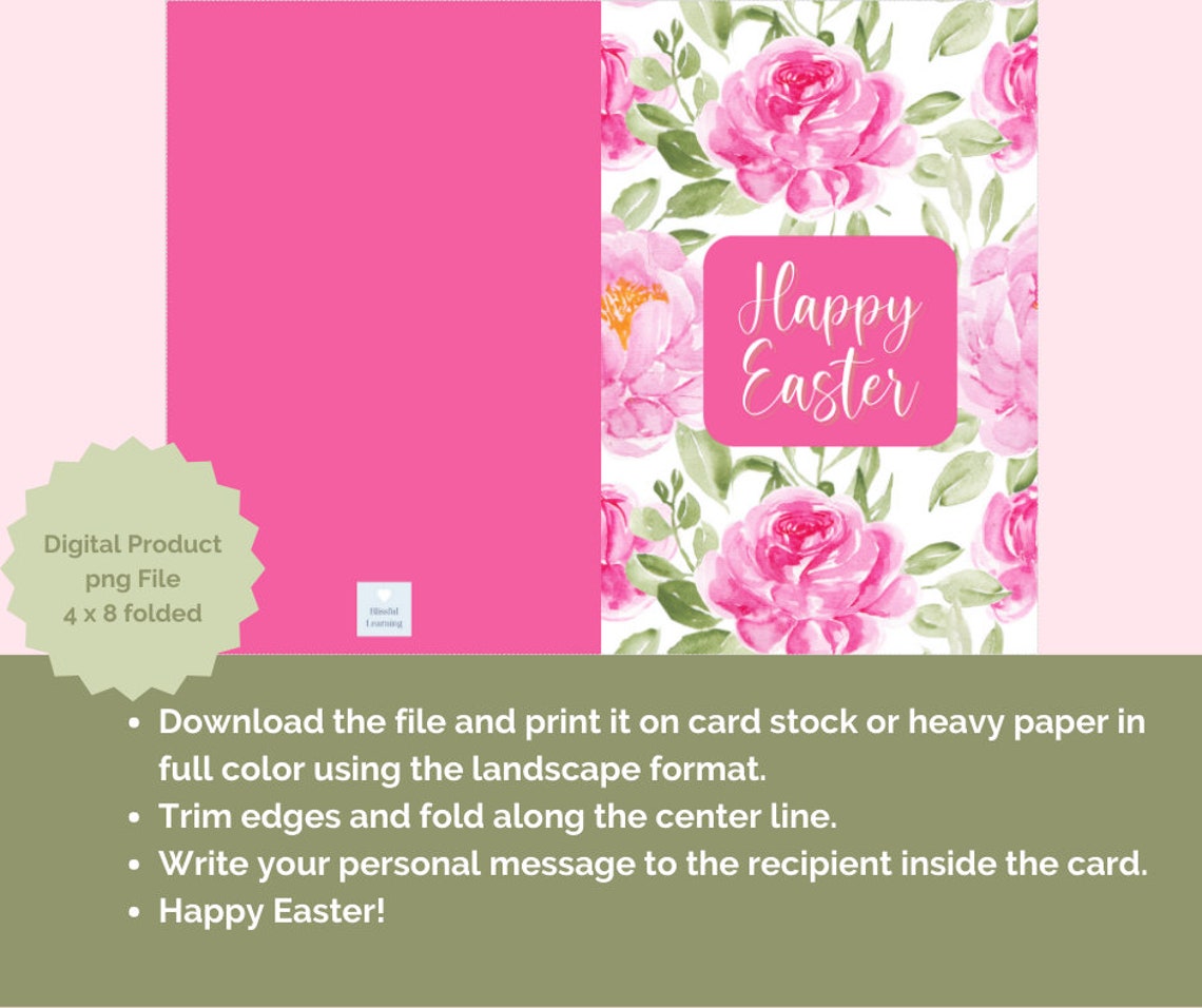 Pink Floral Easter Card, Printable Easter Card, Digital Easter Card ...
