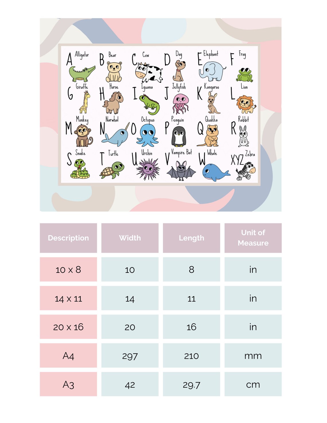 Abstract Alphabet Animal Print for Kids Nursery, Playroom or Classroom ...