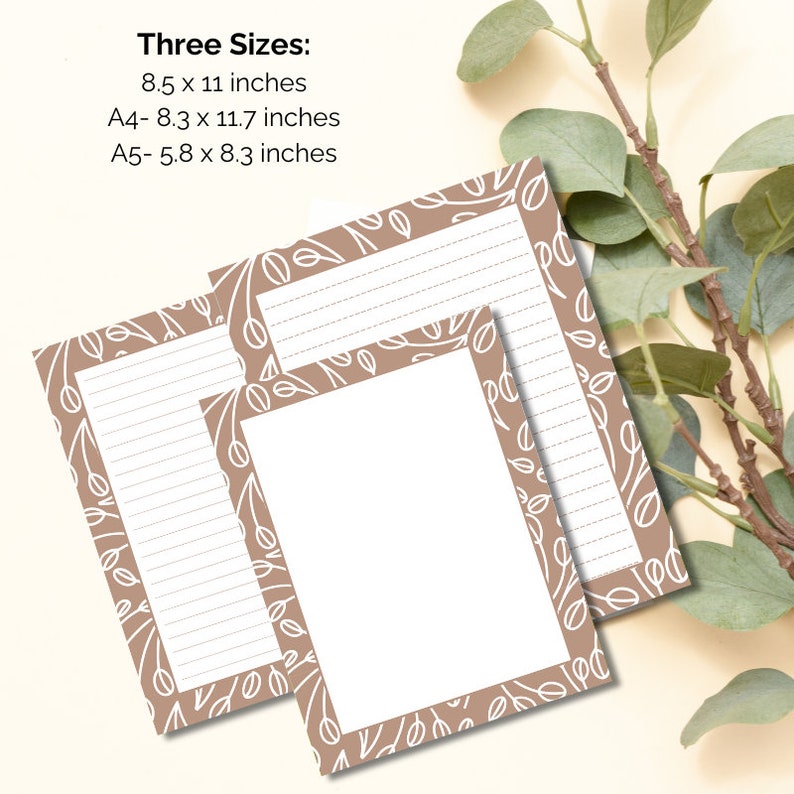 Toasty Brown and White Fall Printable Writing Paper, Lined Unlined Stationery, Instantly ...