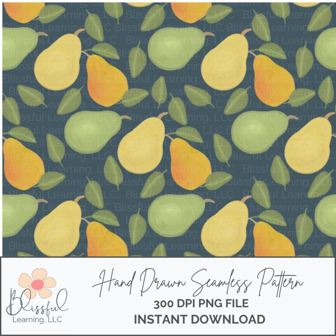 Moody Pear Seamless Pattern: Hand-drawn Fruit Design (PNG Digital ...