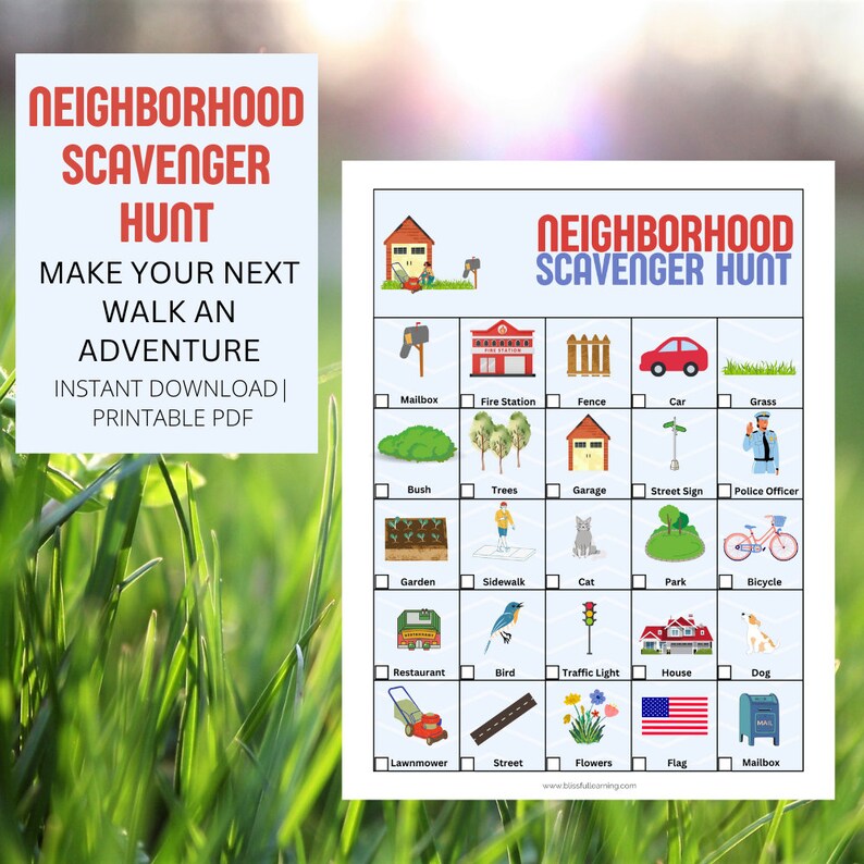 Neighborhood Scavenger Hunt for Kids, Family Outdoor Walking Game ...
