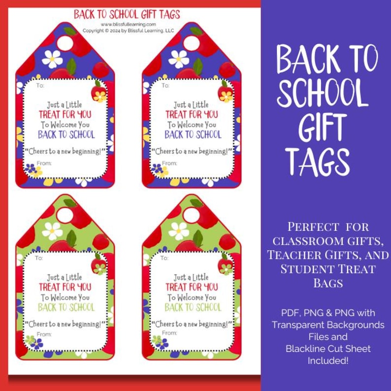 Back to School Printable Gift Tags for Teacher & Student Gifts set of 2 ...