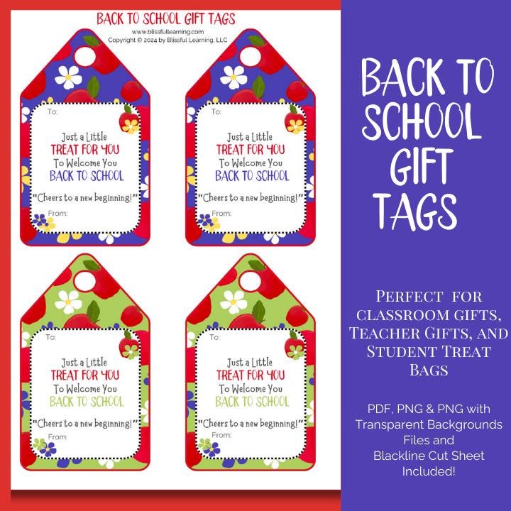 Back to School Printable Gift Tags for Teacher & Student Gifts set of 2 ...