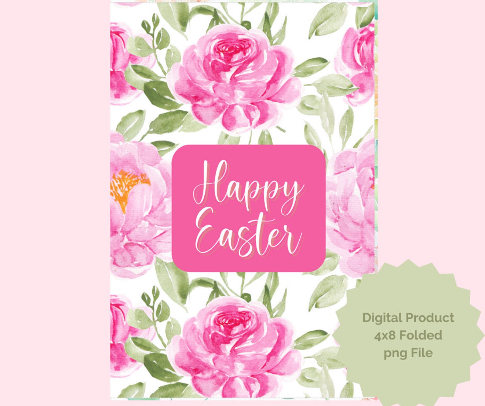 Pink Floral Easter Card, Printable Easter Card, Digital Easter Card ...