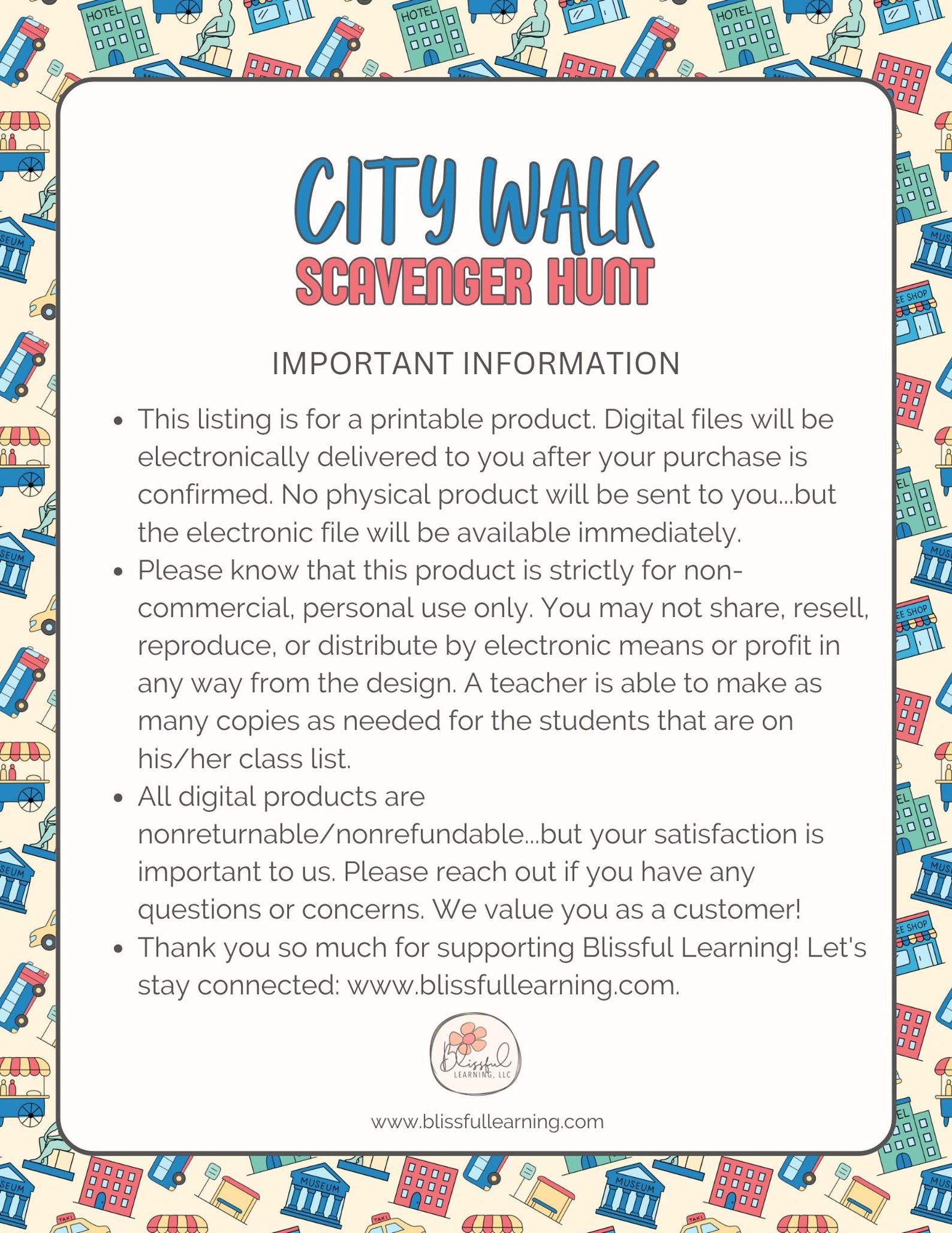 City Walk Scavenger Hunt for Kids: Outdoor Family Game (PDF Download ...