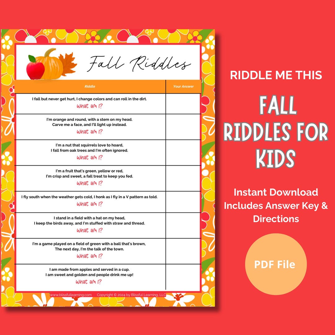 Fall Riddles Game for Kids: Family Activity (PDF Digital Download) - Etsy