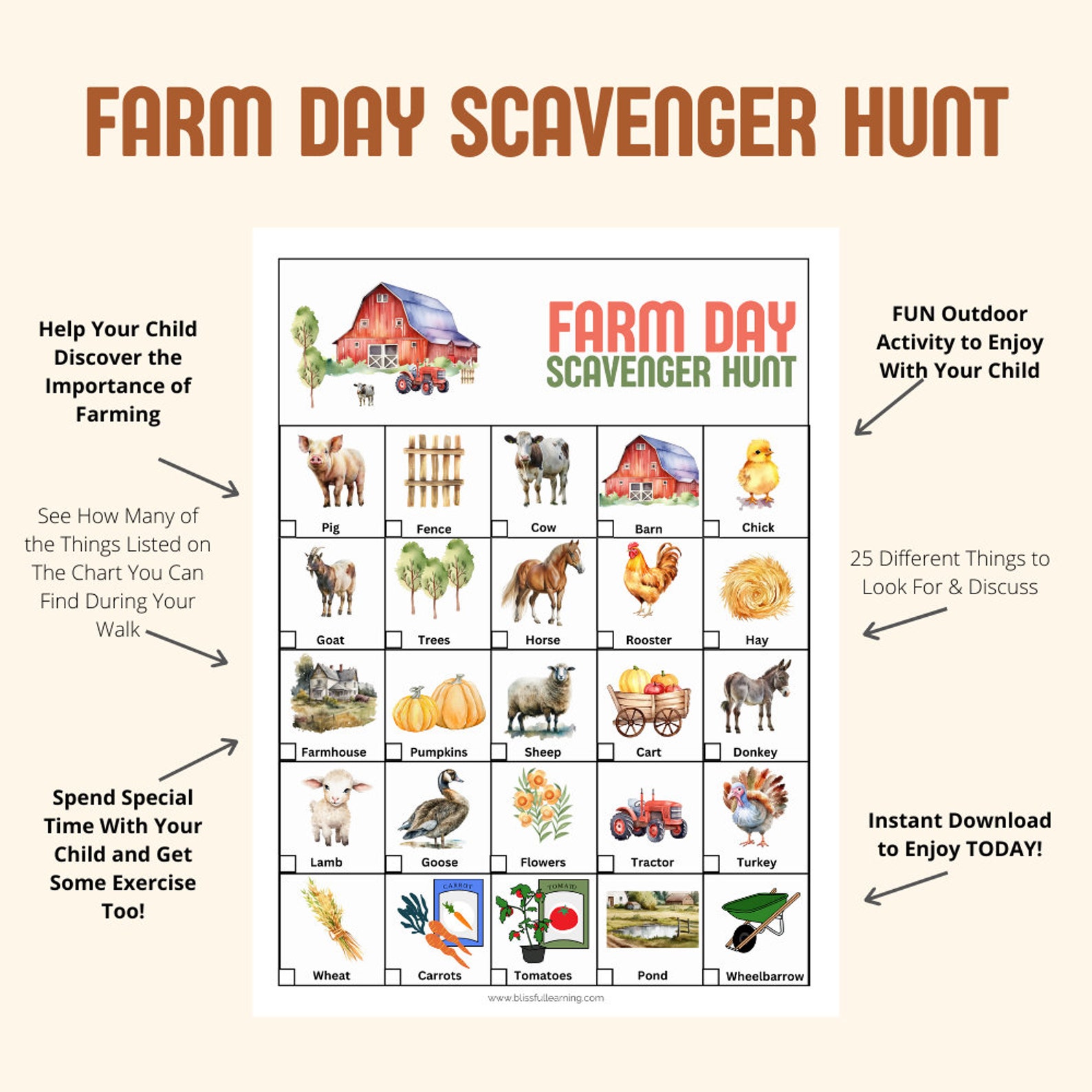 Farm Day Scavenger Hunt for Kids Printable, Farm Visit Game for ...
