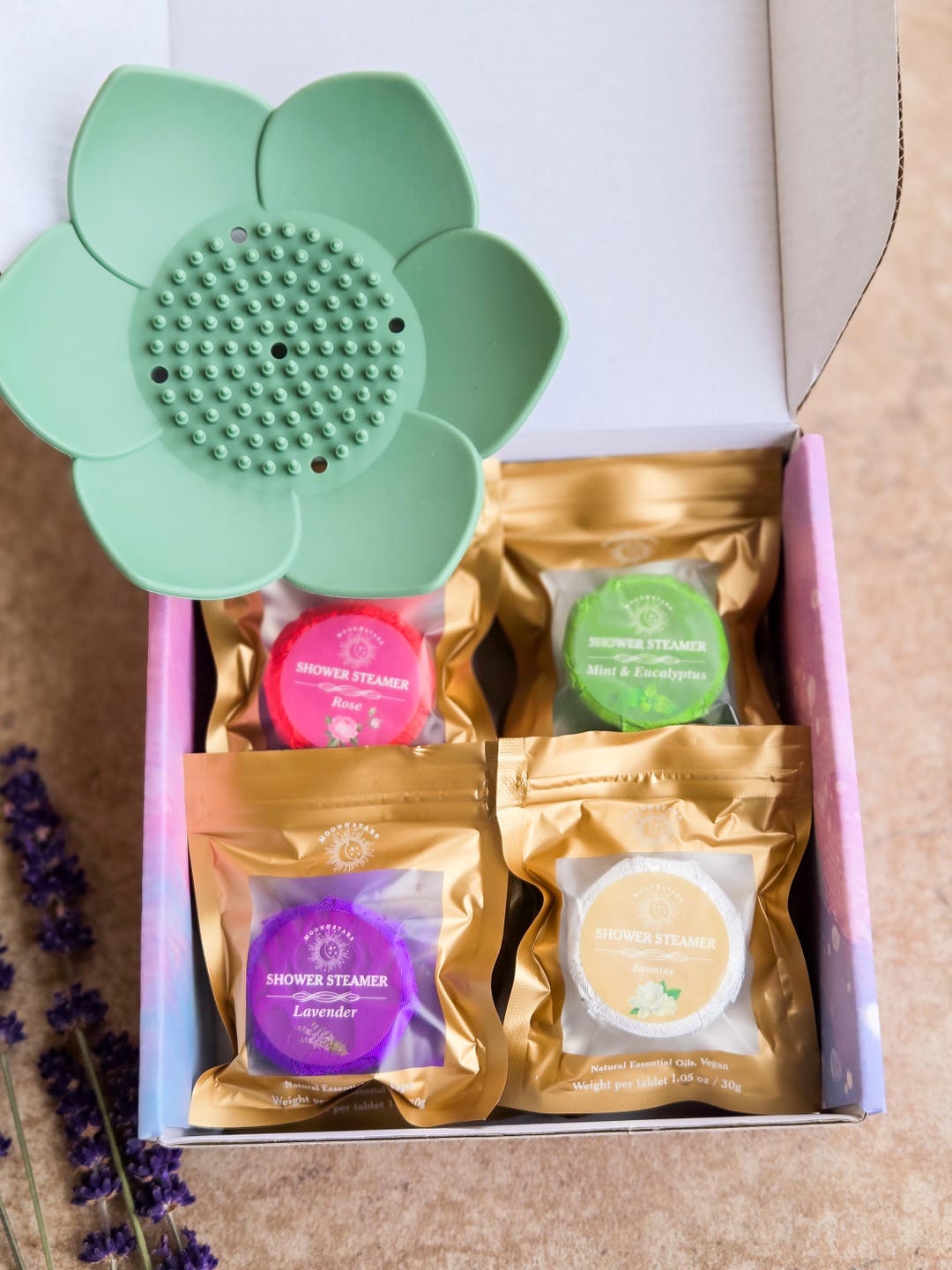Aromatherapy Shower Steamer Gift Set: 8-pack Shower Steamers + Silicone ...