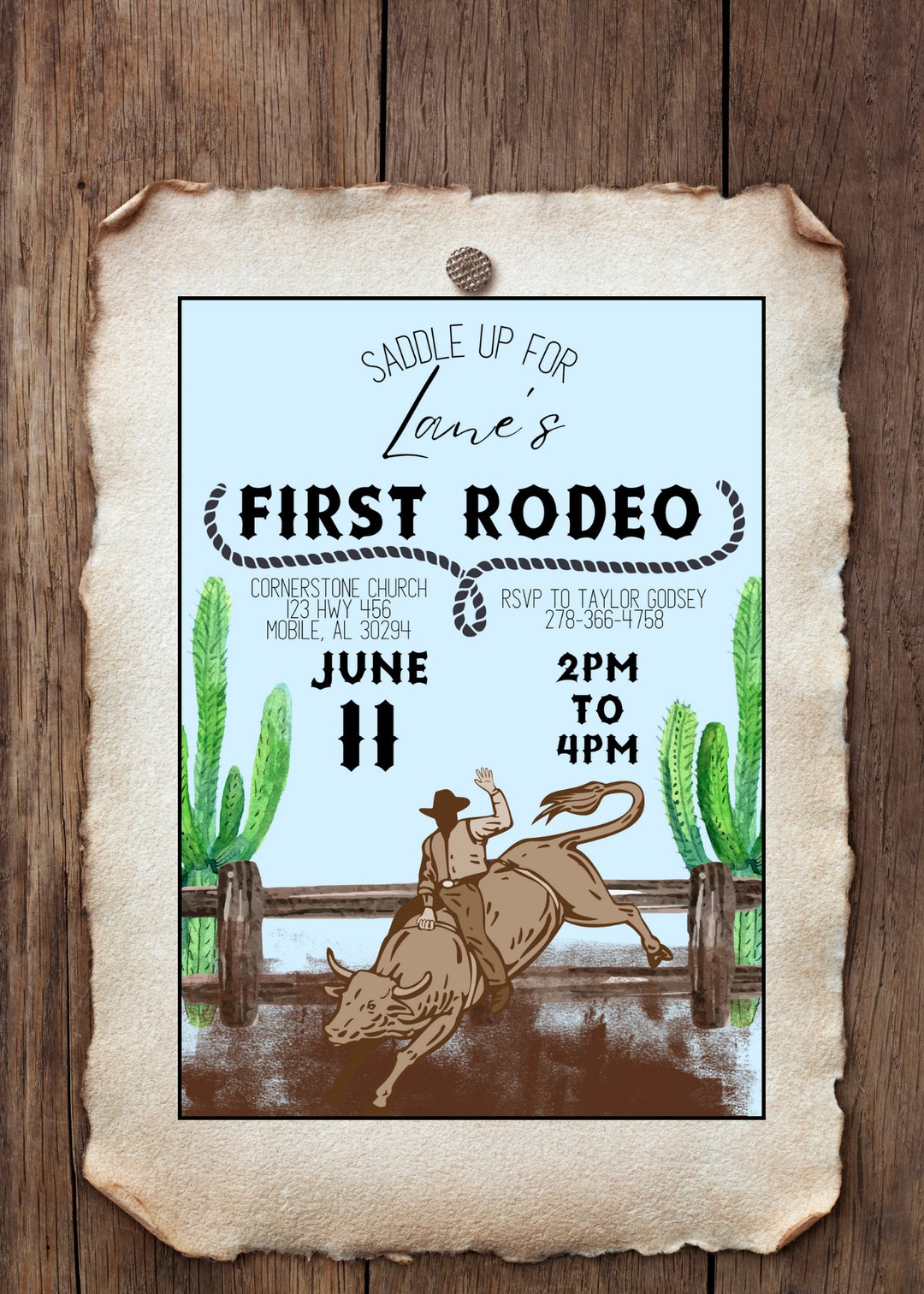 First Rodeo Birthday Invitation Template | Cowboy Birthday Party ...