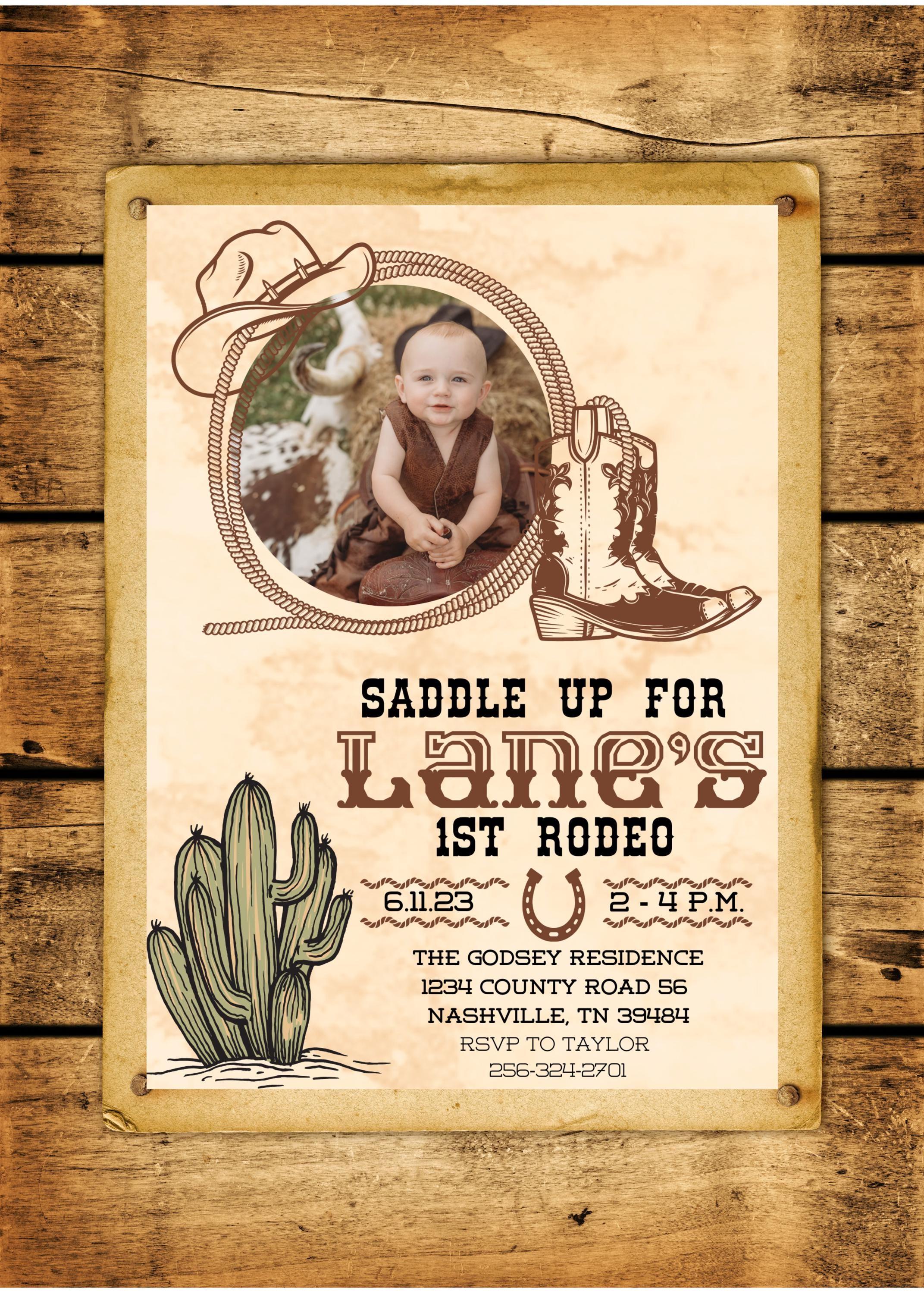 Saddle up for My First Rodeo Birthday Invitation Template | Cowboy ...