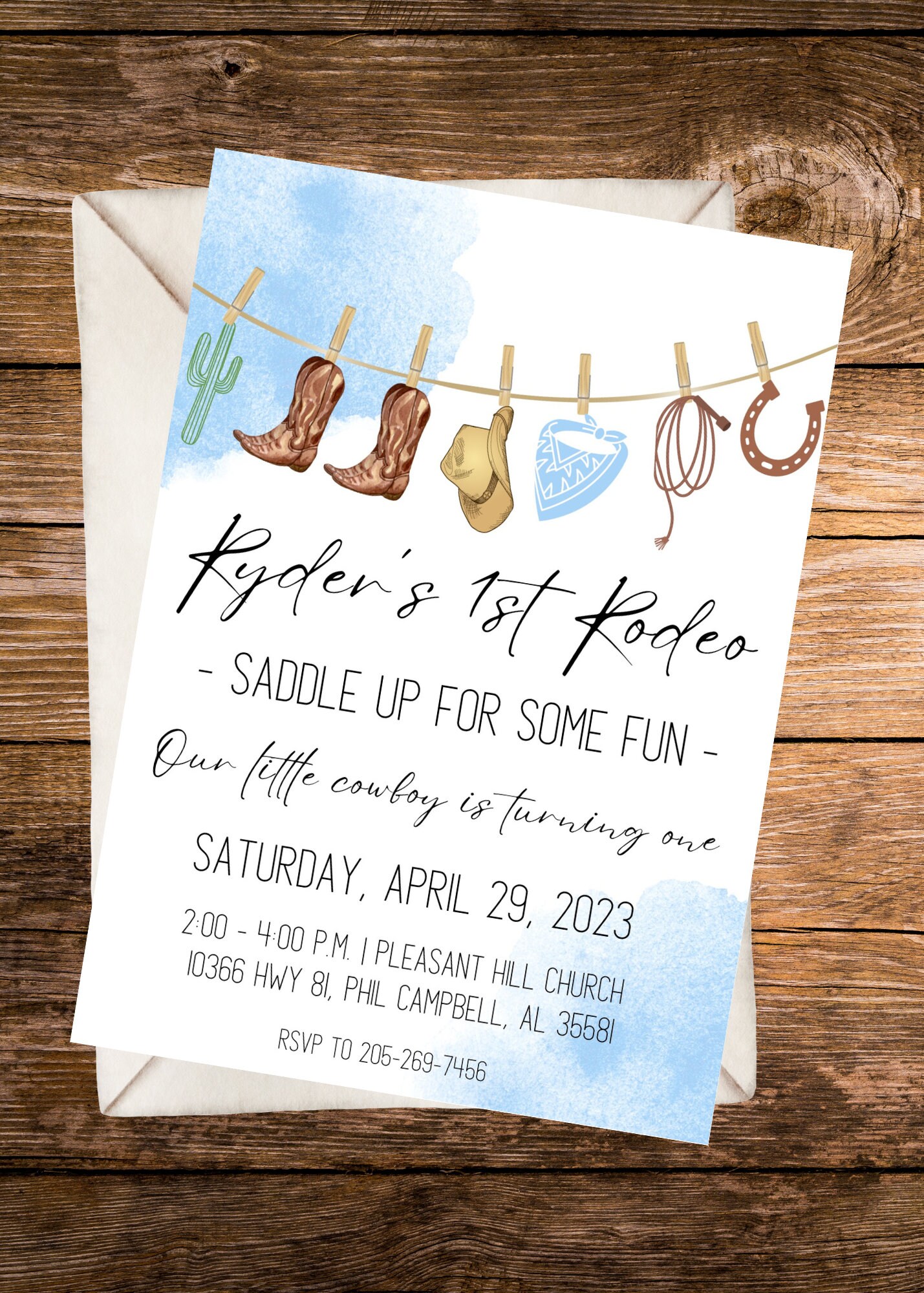 Plantilla de invitación de cumpleaños de primer rodeo / invitación de ...
