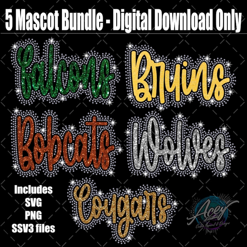 School Mascot Rhinestone Template Bundle SVG PNG | Team Spirit Designs ...