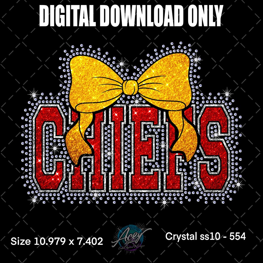 Chiefs Cheer Bow Rhinestone Template, Glitter Vinyl & Crystal Ss10 Mix ...