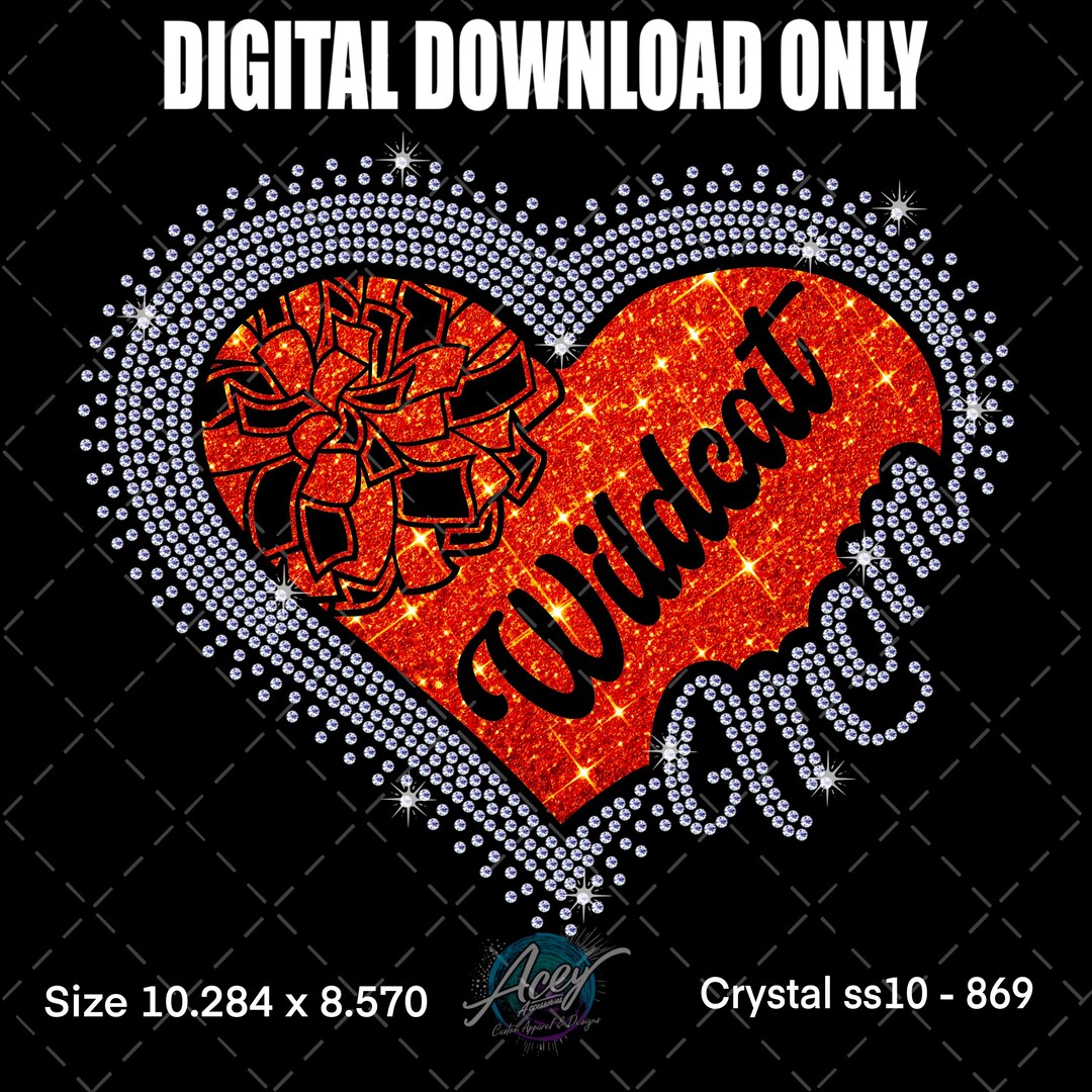 Wildcat Mom Rhinestone Template SVG, Cheer Heart Cut File, Bling ...