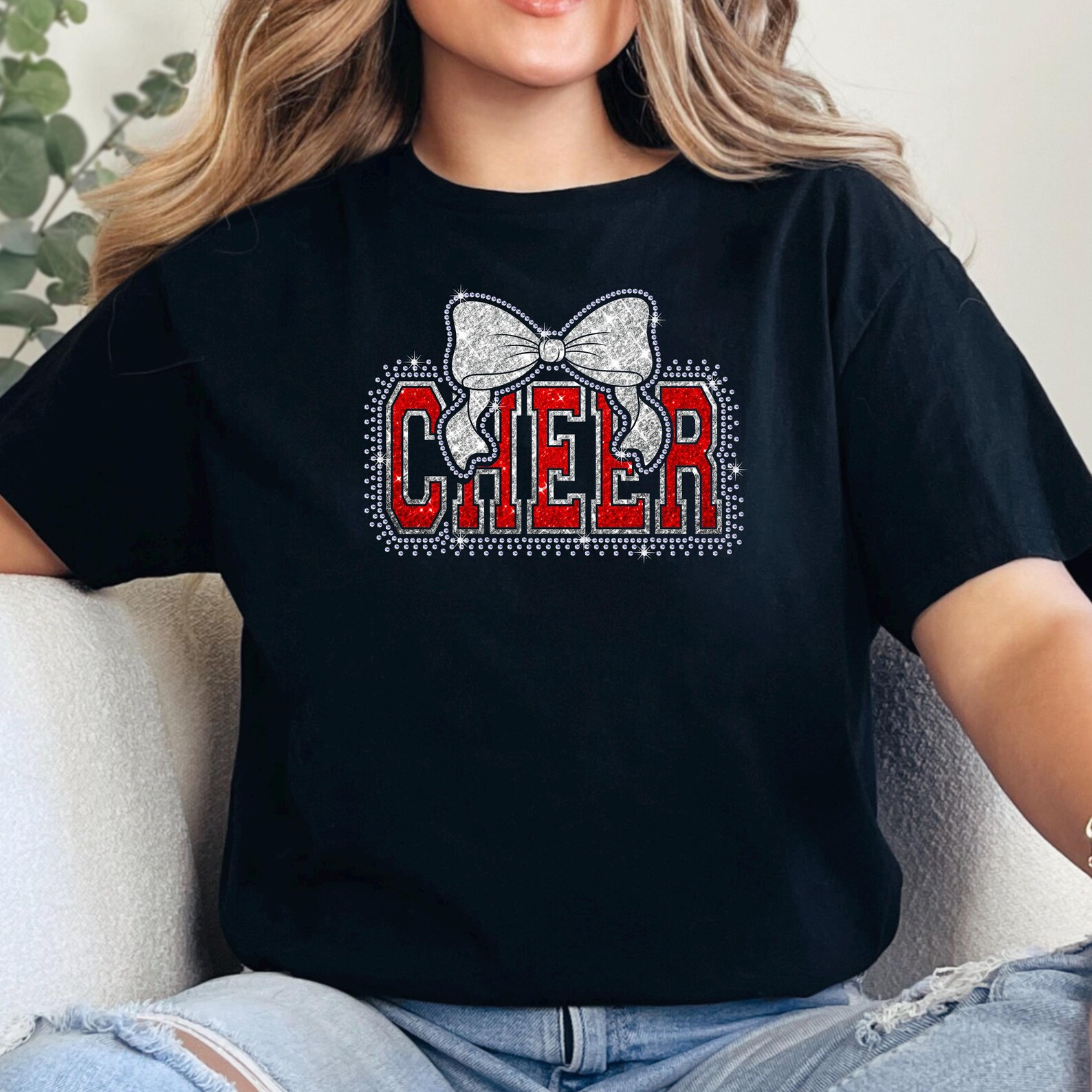 Cheer Bow Rhinestone Template SVG | Cheer Mom Shirt Design (digital ...