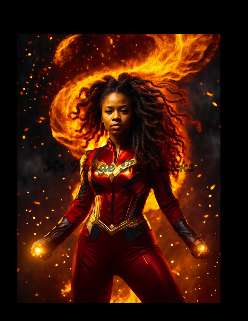 Firey Female Super Hero PNG, Black Woman Superhero Png, Digital ...