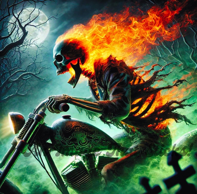 Skeleton Biker PNG, Flaming Skeleton Rider PNG, Digital Download ...