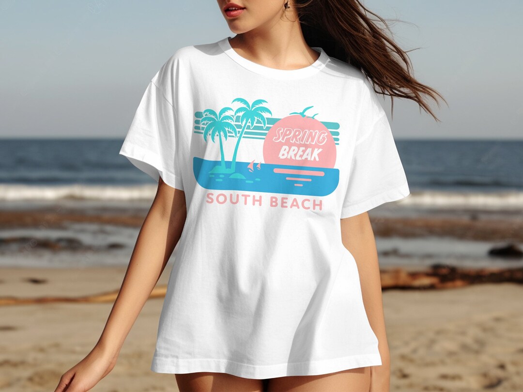 Spring Break South Beach Tropical Palm Tree Sunset Graphic Tee, Unisex ...