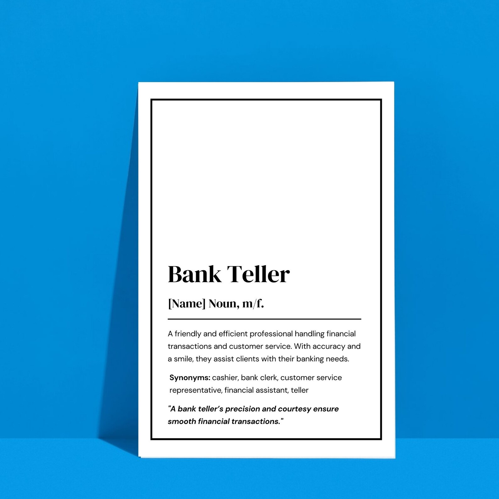 Bank Teller Definition Print Customizable, Dictionary Poster, Quote ...