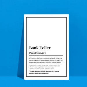 Bank Teller Definition Print Customizable, Dictionary Poster, Quote ...