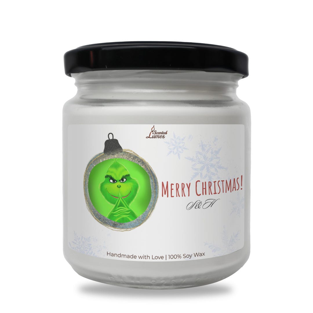 Personalized Grinch Christmas Scented Soy Candle, Holiday Spirit ...