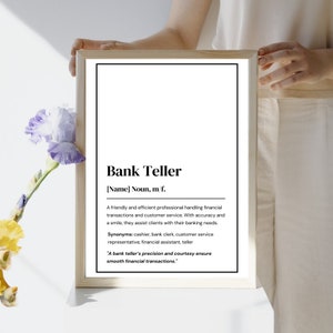 Bank Teller Definition Print Customizable, Dictionary Poster, Quote ...