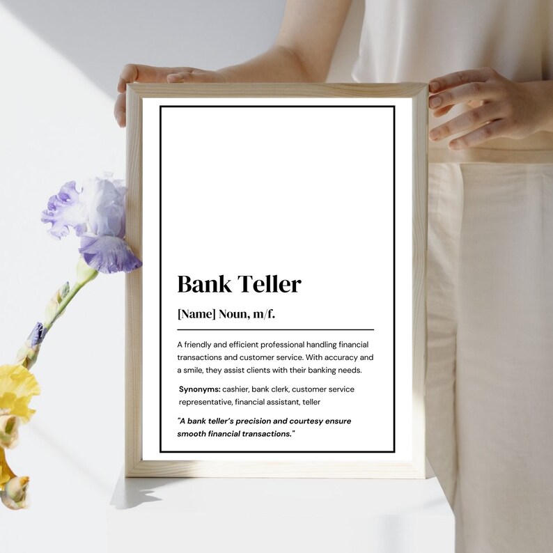 Bank Teller Definition Print Customizable, Dictionary Poster, Quote ...