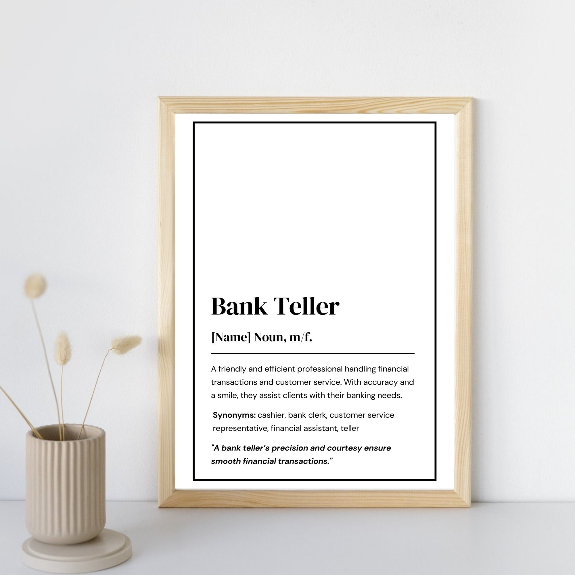 Bank Teller Definition Print Customizable, Dictionary Poster, Quote ...