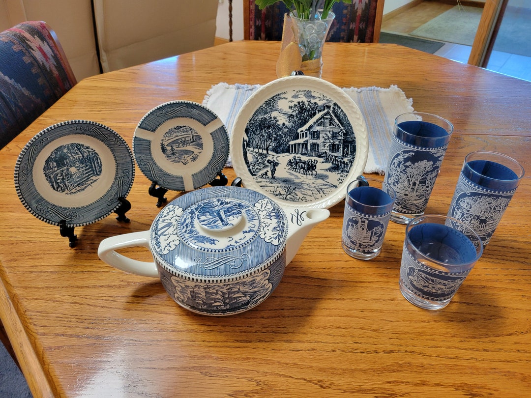 Vintage Currier & Ives Blue Dinnerware by Royal China Company ...