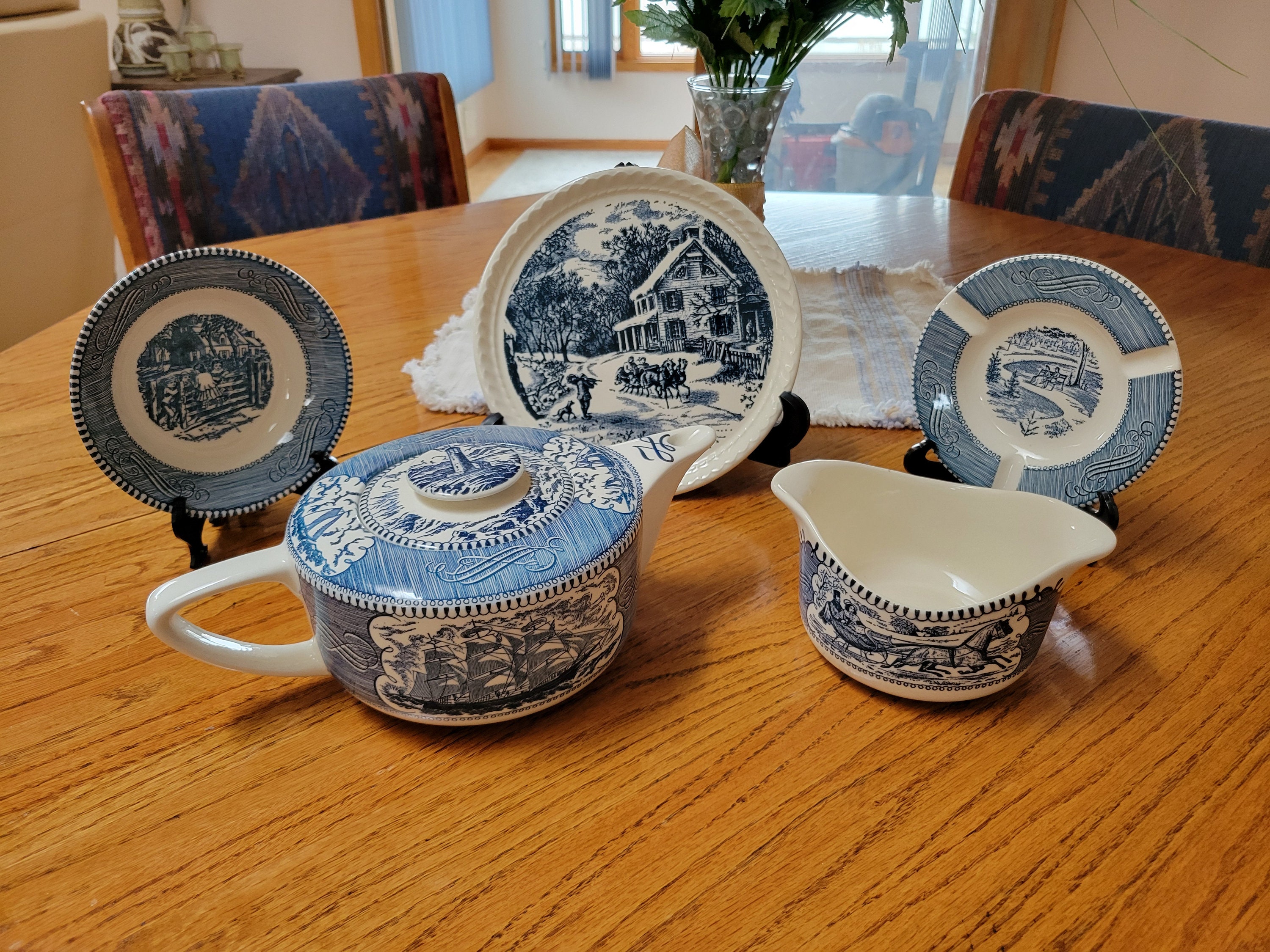 Vintage Currier & Ives Blue Dinnerware by Royal China Company ...