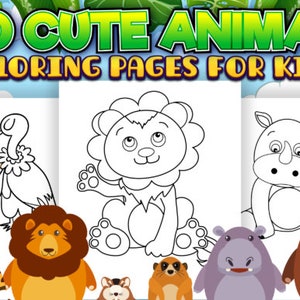 CUTE ANIMALS KIDS Coloring Book Instant Download 50 Pages Activities ...