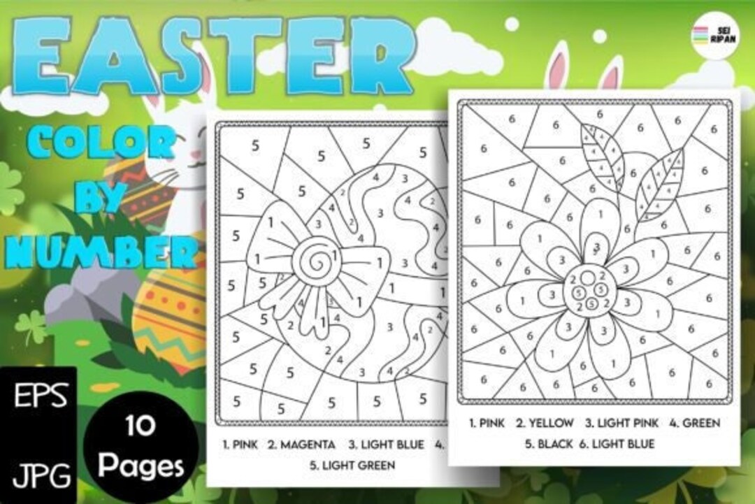 KIDS EASTER COLORINGBOOK by Numbers - Instant Download - 10 Pages ...