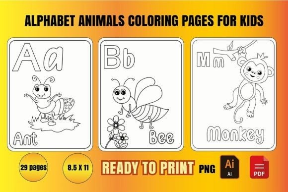 ALPHABET ANIMALS COLORING Book Kids- Instant Download - 29 Pages ...