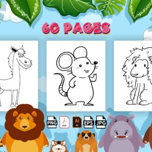 CUTE ANIMALS KIDS Coloring Book Instant Download 50 Pages Activities ...
