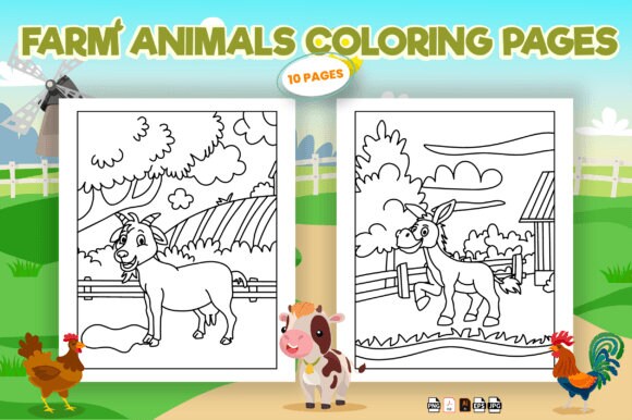 FARM ANIMALS KIDS Coloring Book Instant Download 10 Pages Activities ...