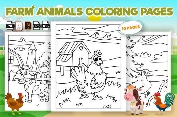 FARM ANIMALS KIDS Coloring Book Instant Download 10 Pages Activities ...