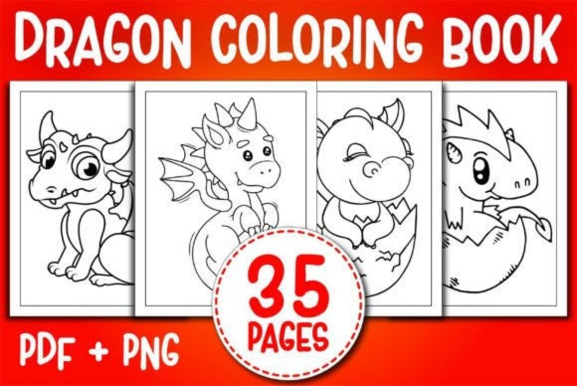 KIDS DRAGON COLORING Pages Instant Download 35 Pages Activities Pages ...