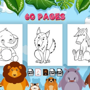 CUTE ANIMALS KIDS Coloring Book Instant Download 50 Pages Activities ...