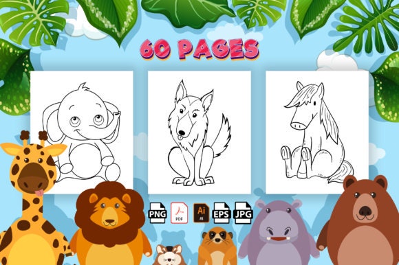 CUTE ANIMALS KIDS Coloring Book Instant Download 50 Pages Activities ...